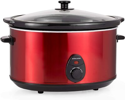 Slow Cooker Red 8 Litre Tempered Glass Lid & Removable Ceramic Bowl ...