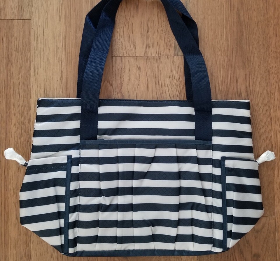 NEW! Thirty One New Day Tote Preppy Pop Navy Rugby Stripe Diaper Gym ...