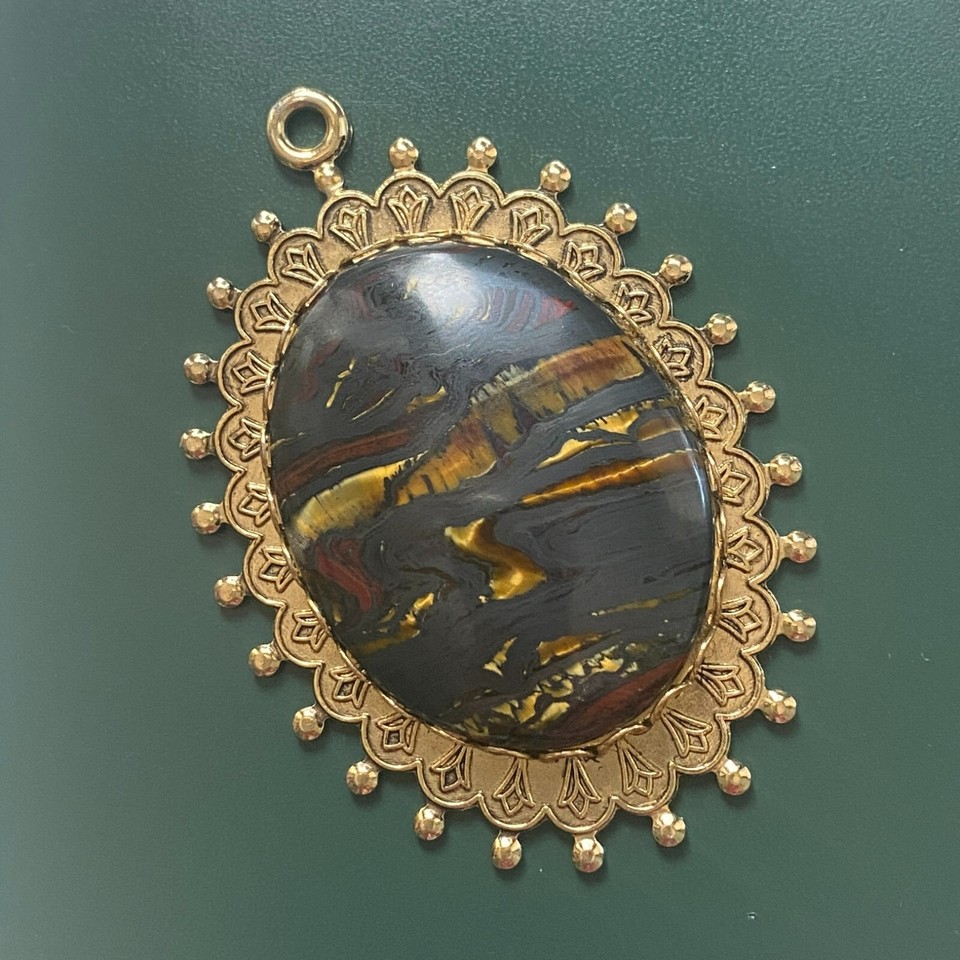 Citrine Quartz Oval Pendant Stone Crystal 2.5" Gold Tone Jewelry ...