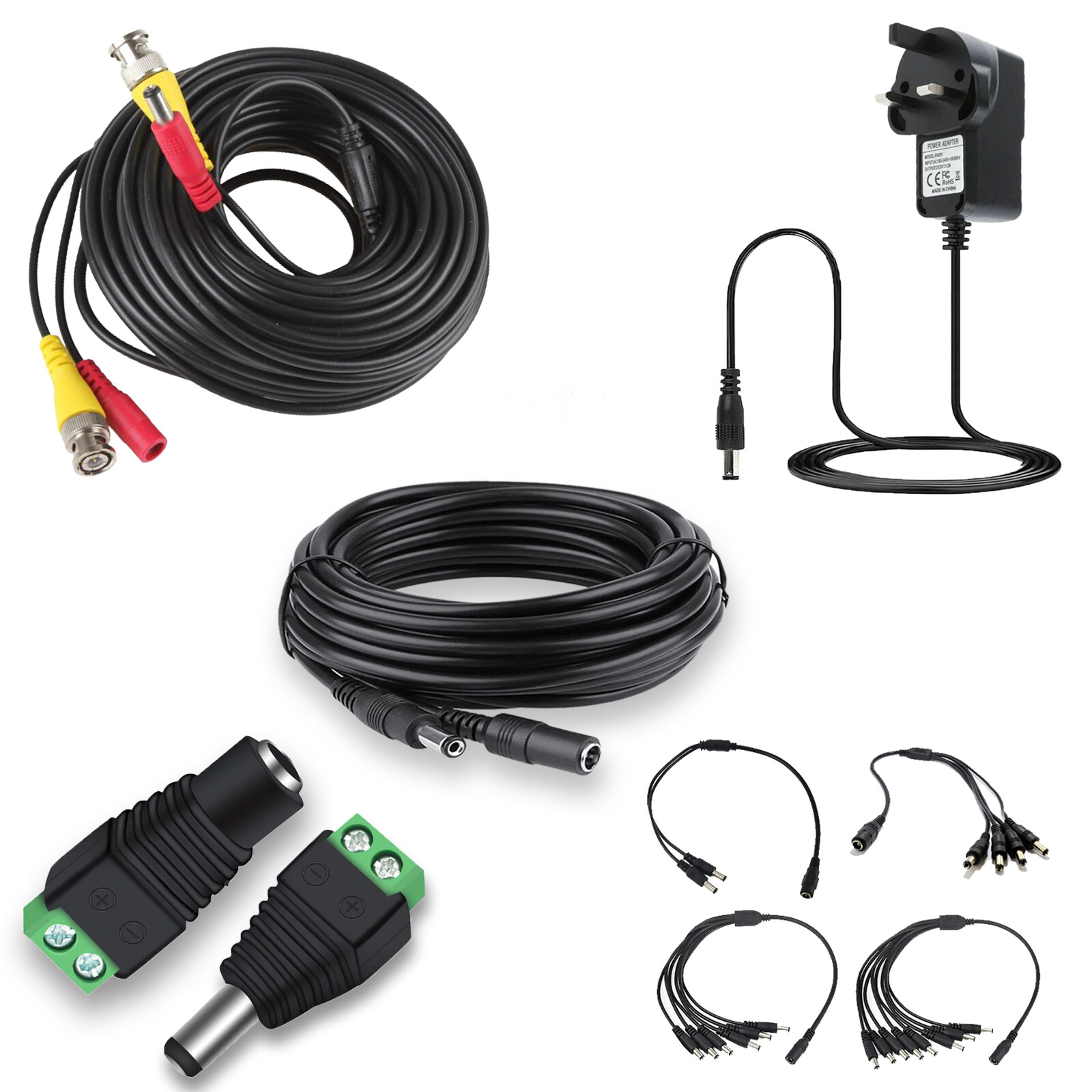 12V AC DC 1A 2A Power Splitters Adapter BNC Connector Extension Cable ...