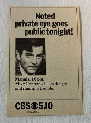1968 small CBS tv ad ~ MANNIX Mike Connors chases danger | eBay