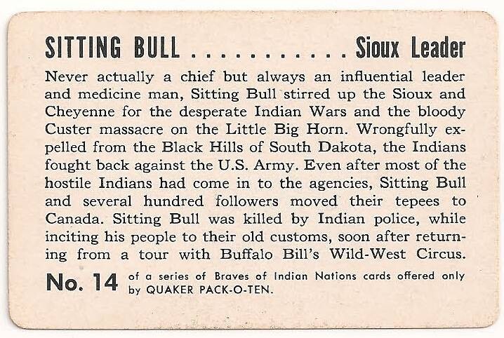 1956 Pack-O-Ten Native American Indian Trading Card #14 Sitting Bull | eBay