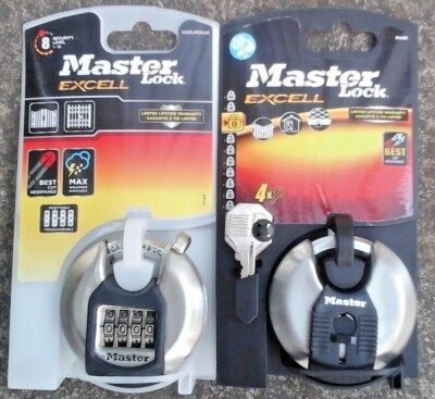MASTER LOCK EXCELL DISCUS 70mm PADLOCK KEYED OR COMBINATION PADLOCK ...
