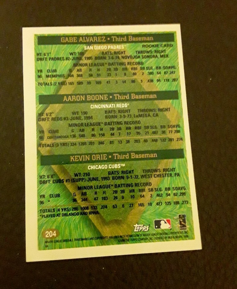 1996 Topps AARON BOONE Rookie Card #204. CINCINNATI REDS. | eBay