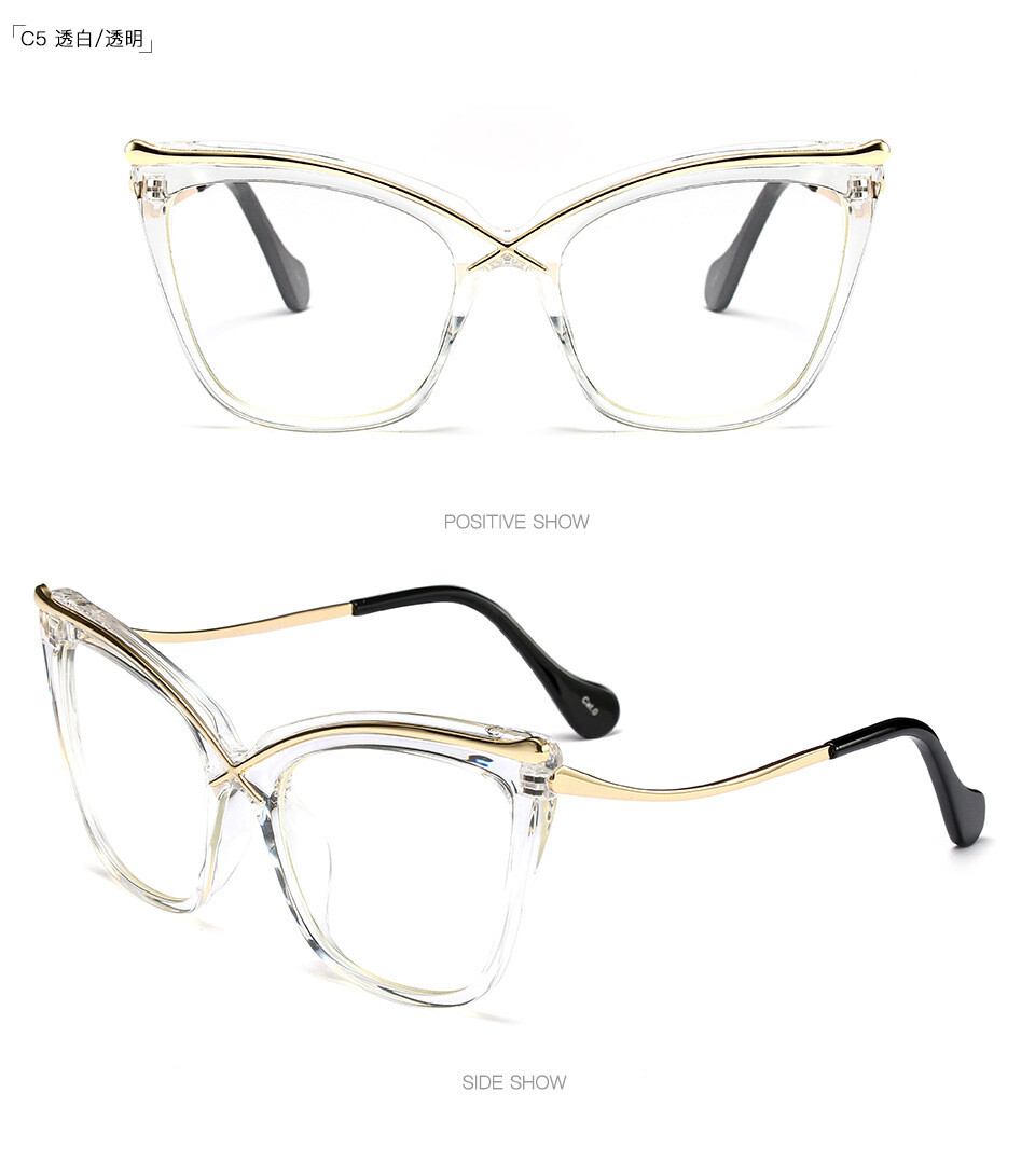 Oversize Fashion Crystal Eyeglass frames Women Anti Blue light Glasses ...