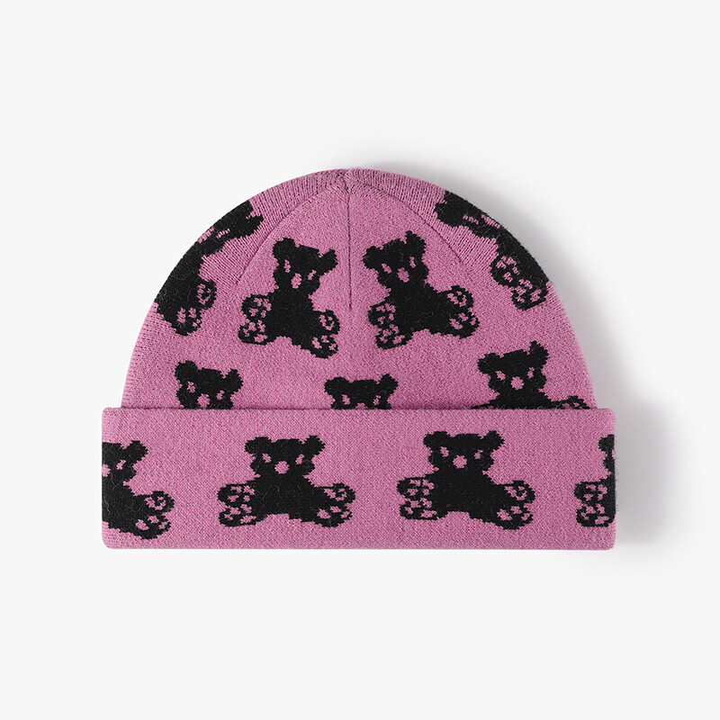 Men's Knit Cute Bear Cuffed Beanie Winter Warm Hats for Unisex Sports ...