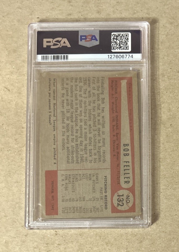 1954 Bowman Baseball Bob Feller Cleveland Indians Card #132 PSA 5 | eBay
