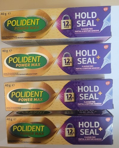 4 x Polident Denture Adhesive Cream Power Max 40g HOLD + SEAL FREE POST ...