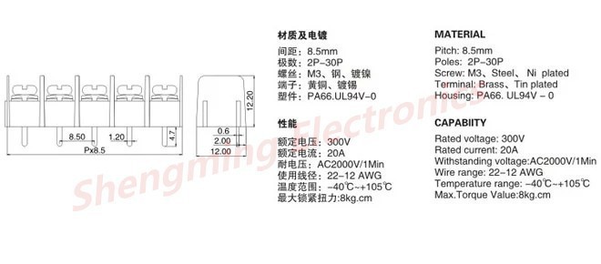 20PCS KF8500-2P 2Pin Splice Terminal Connector Spacing 8.5MM 300V 10A ...