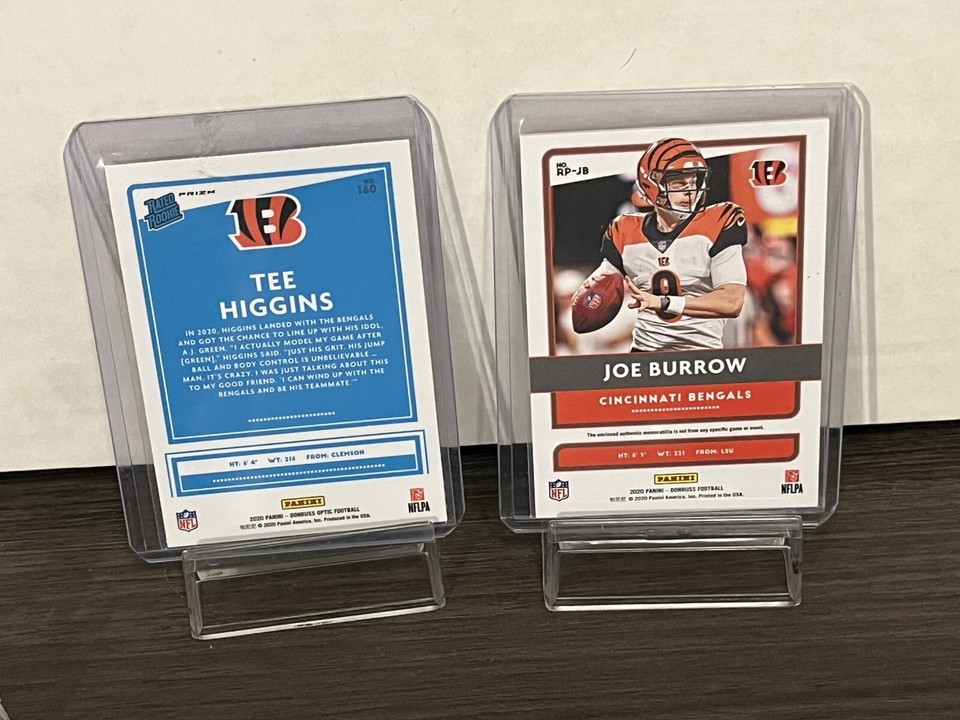 JOE BURROW ROOKIE CARD JERSEY PATCH CARD + TEE HIGGINS ROOKIE CARD ...