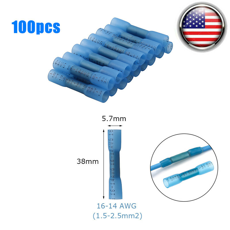 400/200pcs 22-14 AWG Heat Shrink Butt Wire Splice Connectors Crimp ...