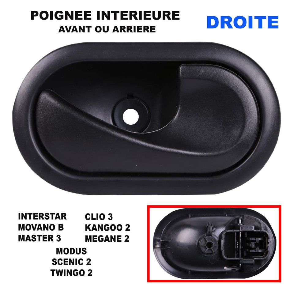 Poignée Intérieure NOIR Porte Droite = 8200028486 8200491984 8200310580 ...