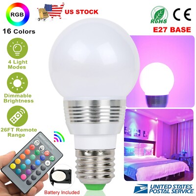 3W E27 LED RGB Bulb Multi-Color Magic Lamp Light + Wireless Remote ...