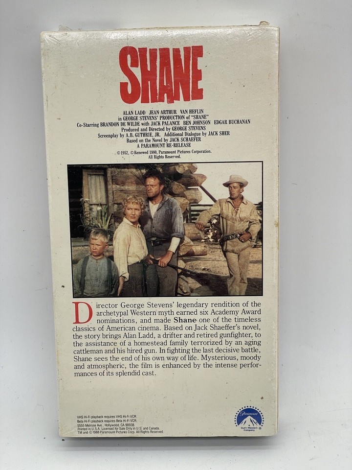 Shane - Paramount - VHS 1988 Movie | eBay