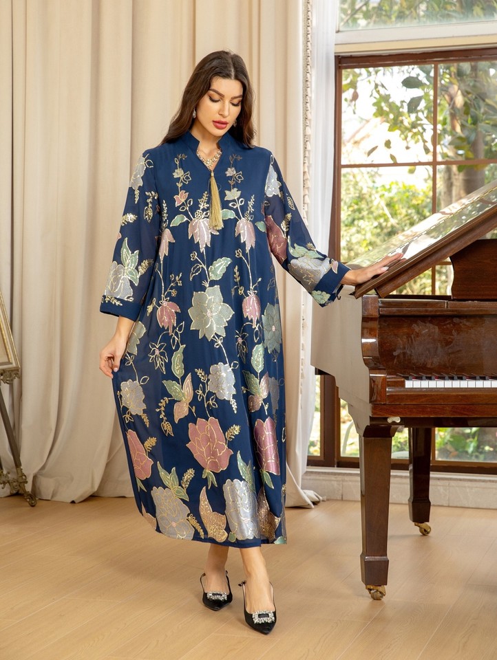 Muslim Women Abaya Embroidery Kaftan Sequin Maxi Dress Party Turkey ...