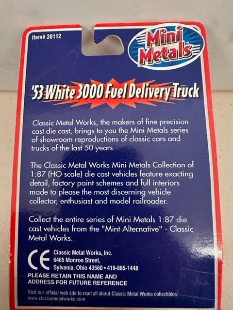 Mini Metals HO Scale 1953 White 3000 Fuel Delivery Truck #30112 NIB | eBay