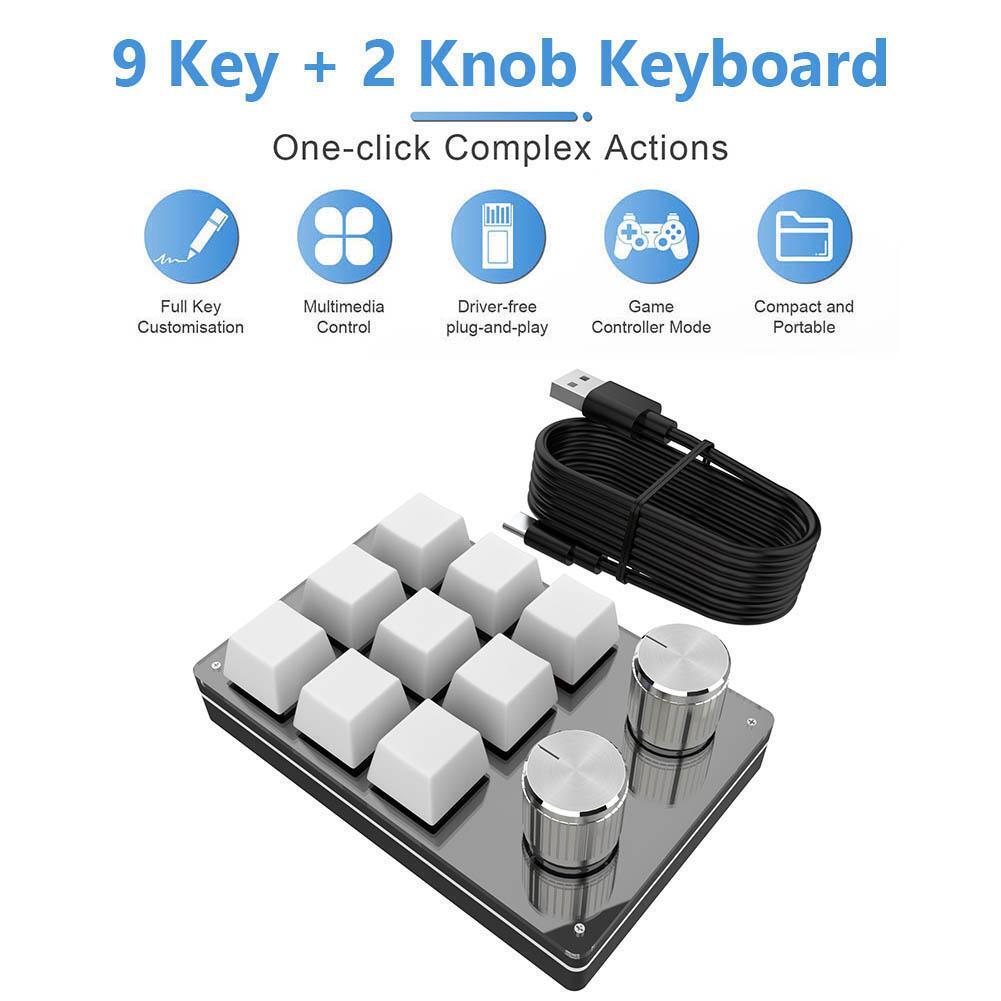 Programming Macro Keyboard USB 9 Key + 2 Knob Mechanical Keypad (Clear ...