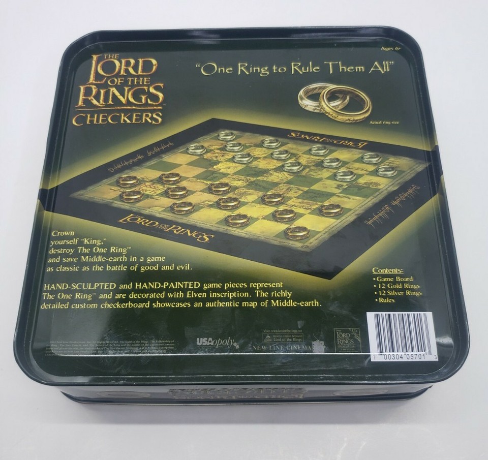 Lord Of The Rings Checkers Set Game Tin Red Black Gold Movie Round ...