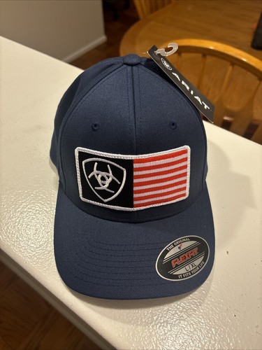 NEW ARIAT Men's Navy Flexfit USA Shield Logo Cap | eBay