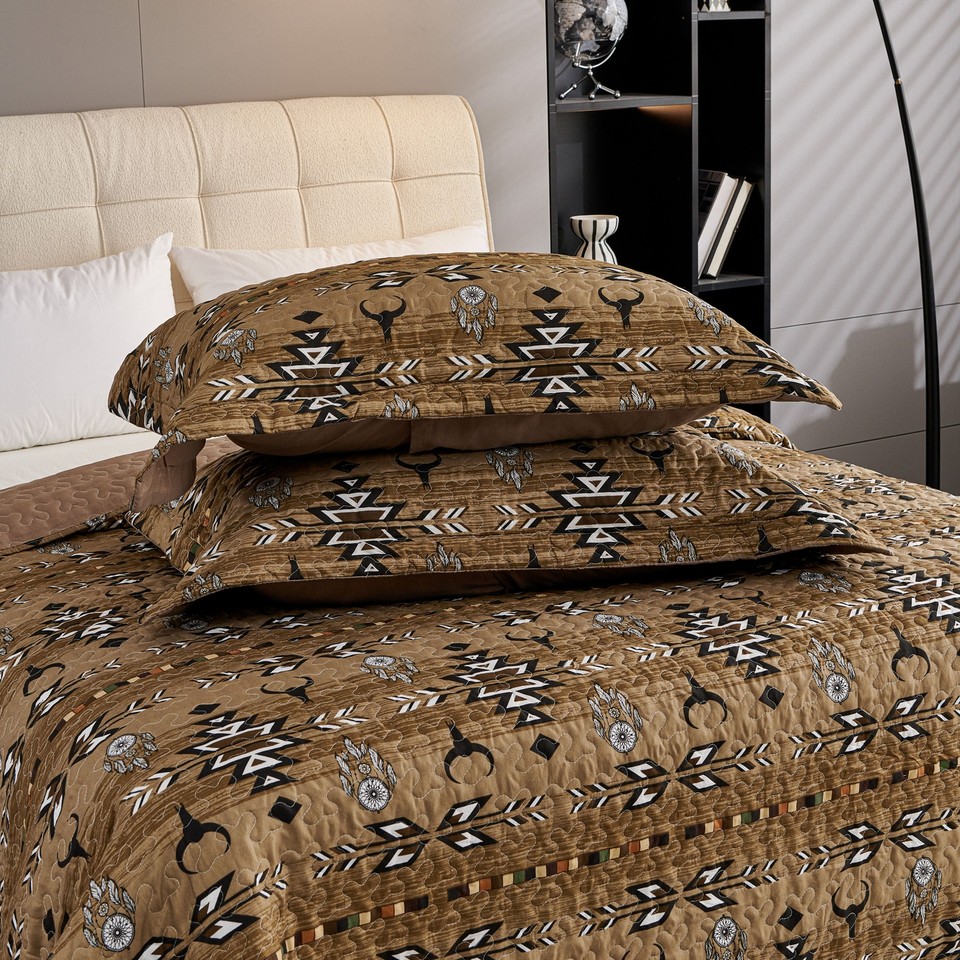 3Pcs Boho Colorful Polyester Quilt Set Geometry Printed Bedspread ...
