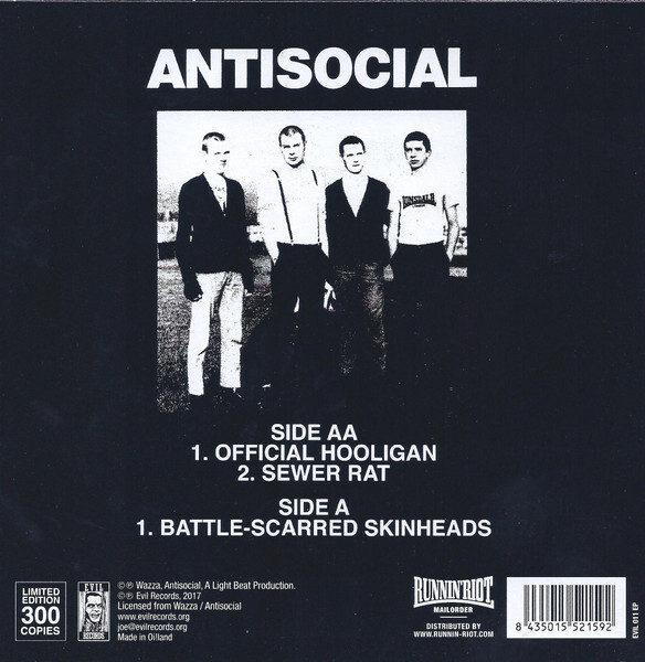 ANTISOCIAL - OFFICIAL HOOLIGAN VINYL RECORD 7" EP oi! punk rock | eBay