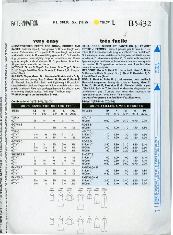 Misses Petite Sleepwear Butterick Pattern B5432 Sizwe XSml-Med Easy ...