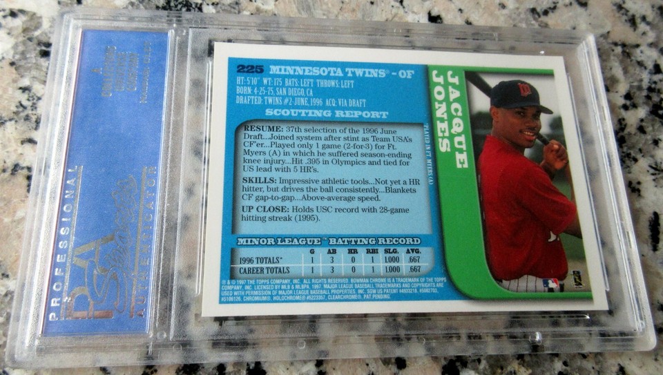 JACQUE JONES 1997 Bowman Chrome Rookie Card RC PSA 10 GEM Twins Cubs ...