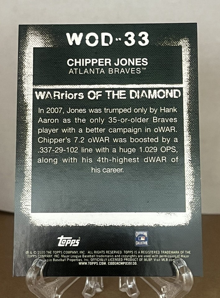 2020 Topps Warriors of the Diamond #WOD-33 Chipper Jones | eBay