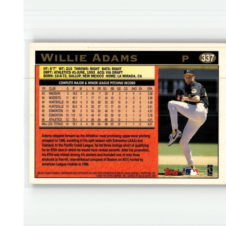 1997 Topps #337 Willie Adams Oakland Athletics Baseball Card Baseball ...
