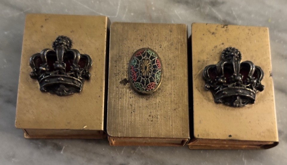 Vintage Gold Tone Metal Styled Match Box Cover Set Of 3 Some w/ Matches ...