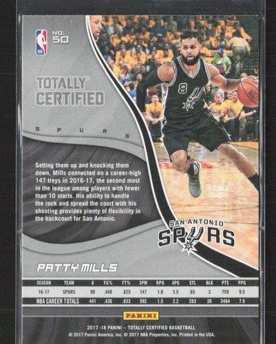 2017-18 Panini Totally Certified #50 Patty Mills Purple San Antonio ...