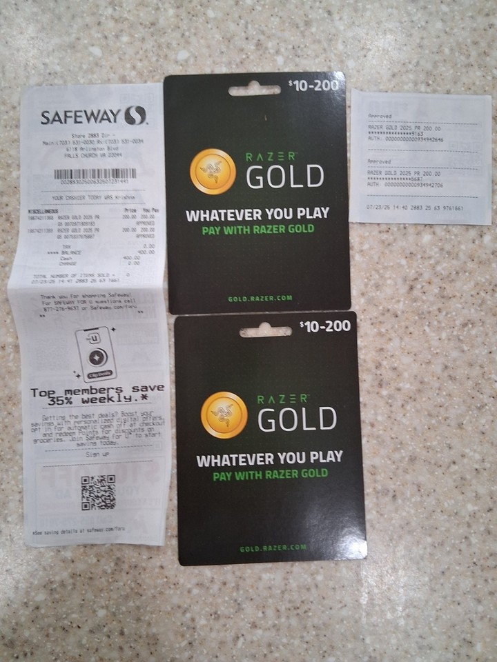 Lot of Razor Gold Gift Cards for sale! $400.00 value for only $350.00 ...
