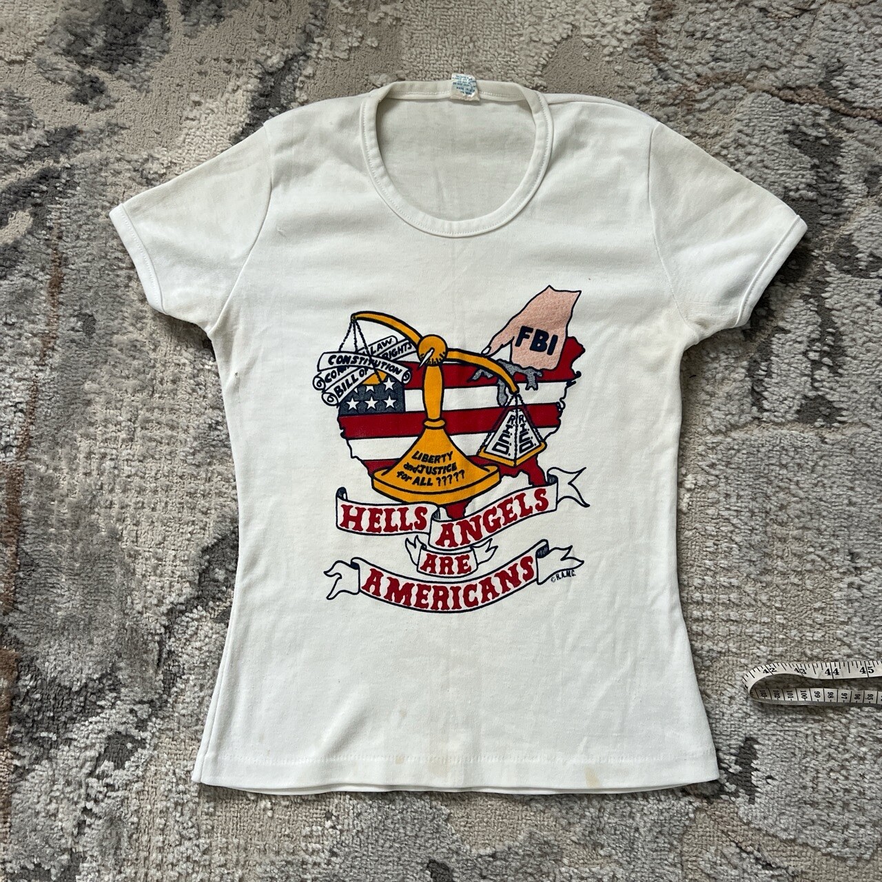 Vintage 80`s HELLS ANGELS Motorcycle T Shirt MC FBI … - Gem