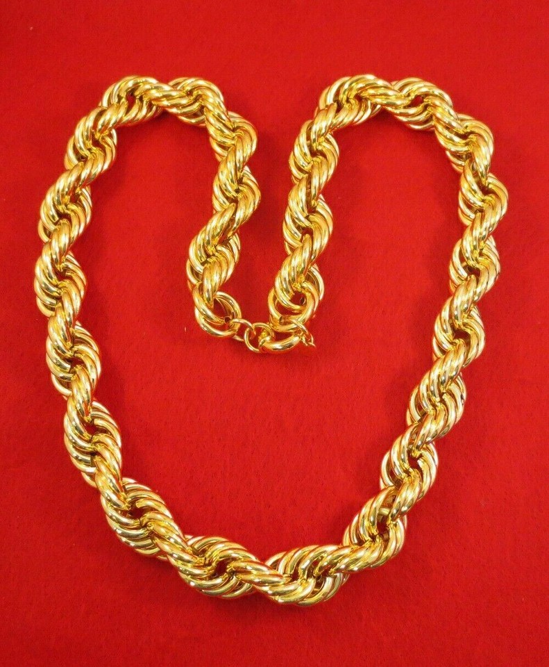 28" HIP HOP 20MM 18KT GOLD PLATED FAT RUN DMC DOOKIE BLING ROPE CHAIN ...
