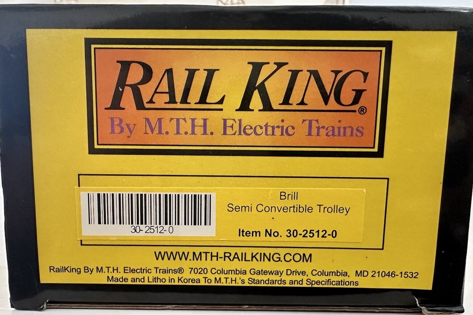 MTH RAIL KING O Scale 30-2512-0 BRILL SEMI CONVERTIBLE TROLLEY CAR #212 ...