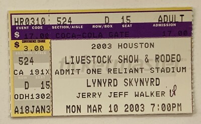 CONCERT TICKET STUB: 2003 Lynyrd Skynyrd + Jerry Jeff Walker - Houston ...
