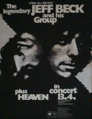 JEFF BECK GROUP 1972 German A1 concert poster GUNTHER KIESER Art RARE ...