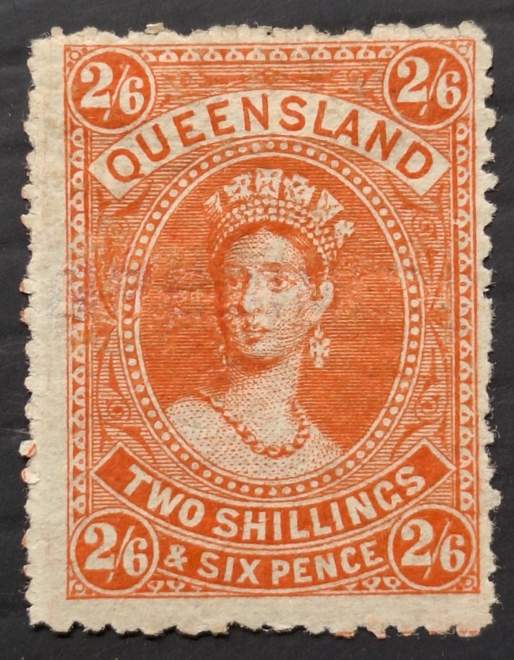 1882 Queensland Australia 2/- Brt Blue Lge Chalon Head Stamp Thin Ppr ...