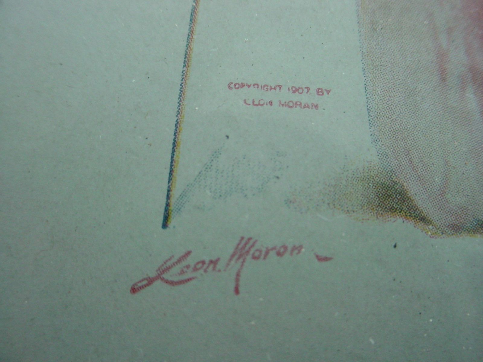 ANTIQUE Litho VINTAGE VICTORIAN 1907 Leon Moran Pink LADY PRINT OVAL ...