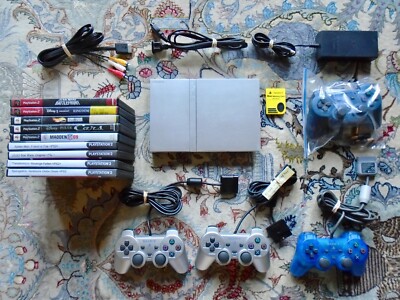 Satin Silver Slim PS2 console SCPH-79001, games, bundle lot PlayStation ...