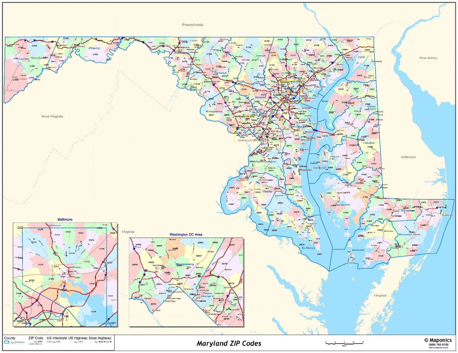 Maryland State Zipcode Laminated Wall Map | eBay