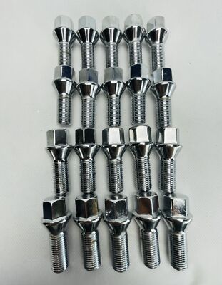 20PCS Chrome Wheel Bolts Taper Seat M12X1.5 17mm Hex 43mm Thread | eBay