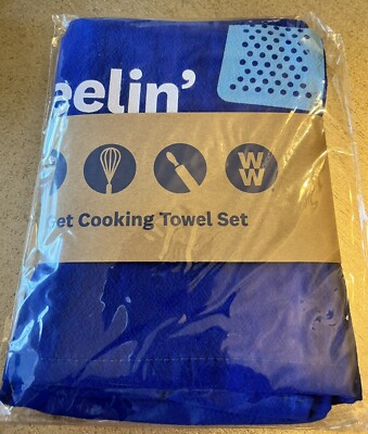 Weight Watchers WW Set of 3 Blue Cotton "Get Cooking" Kitchen 3 Towel ...
