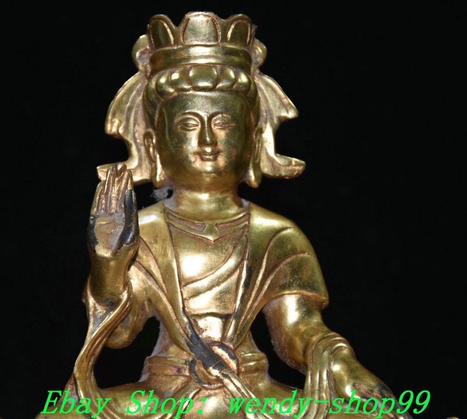 Old China Bronze Gilt Kwan-Yin Guan Yin Boddhisattva Goddess Fu Lion ...
