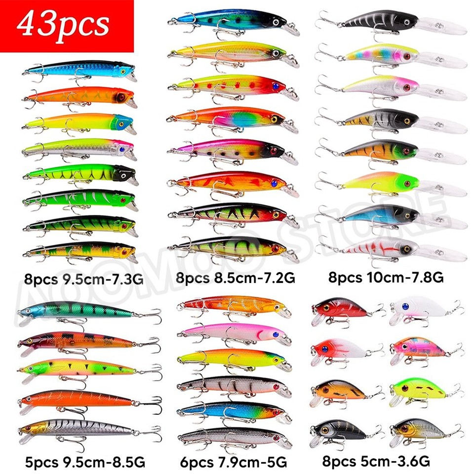 43X Mixed Fishing Lures Bulk Set for Bass Bream Trout Cod Freshwater ...