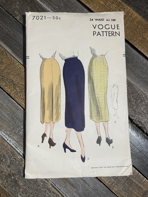 Vogue 7021 Slim Skirt 1950 Pattern Complete 34 Waist 43 Hip | eBay