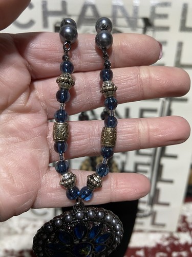 Faux Black Tahitian Pearl Bead Necklace with Mandala Pendant Gun Metal ...