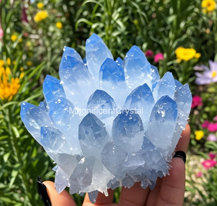 2025Rare Large Raw Blue Phantom Quartz Crystal Cluster Healing Reiki ...