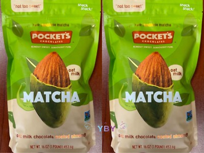 2 Packs Pocket's Chocolates Matcha Oat Milk Chocolate Coated Almonds 16 ...