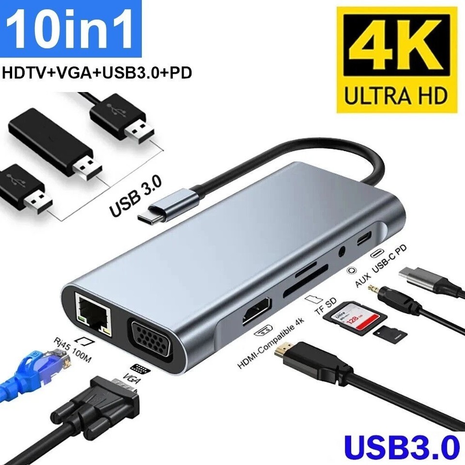 USB Type C Hub Ethernet Multiport Adapter For MacBook Pro/Air iPad Pro ...